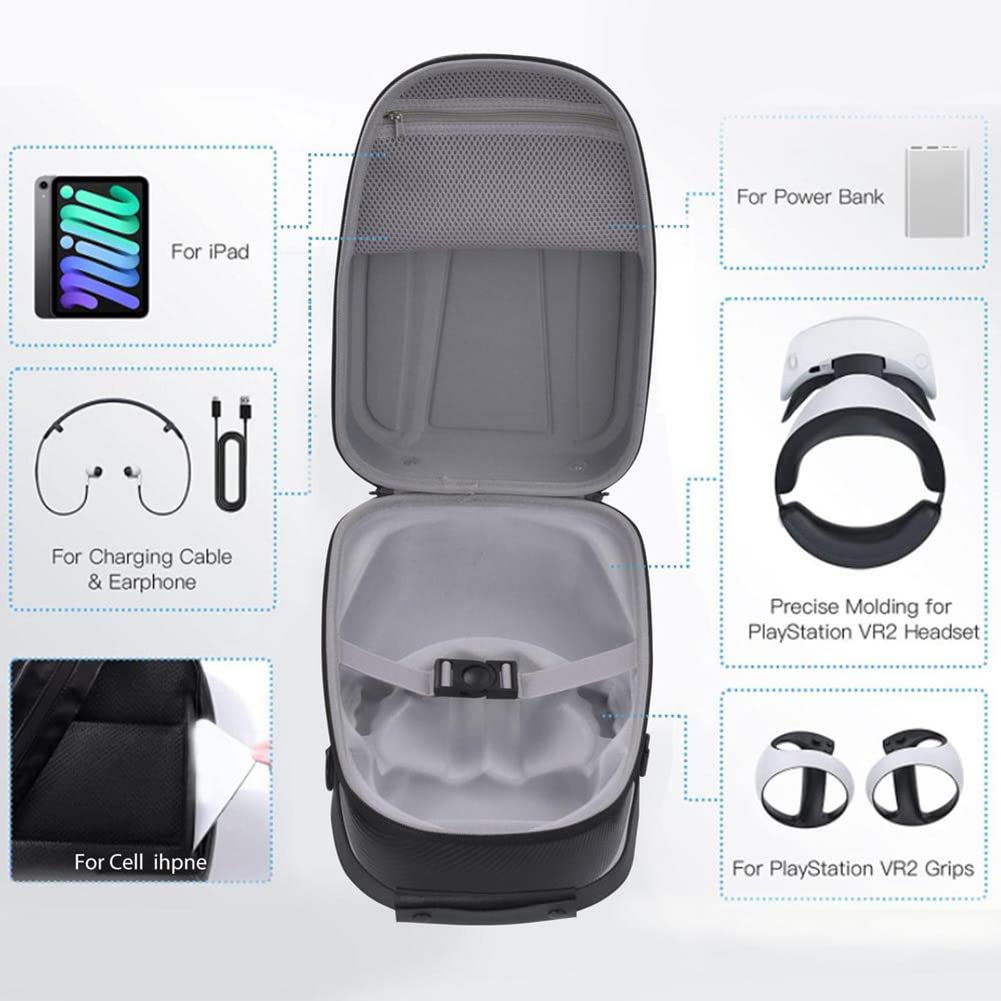 VR2 Storage Bag, PS VR2 Bag, VR2 Storage Protective Case, For PS VR2 Storage Bag, Large Capacity, Small Items, Lightweight, Waterproof, Hard, Easy to Carry, Shockproof, Dustproof, Water Resistant, Stain Resistant, EVA + PU Material, PS VR2 Accessories, bl