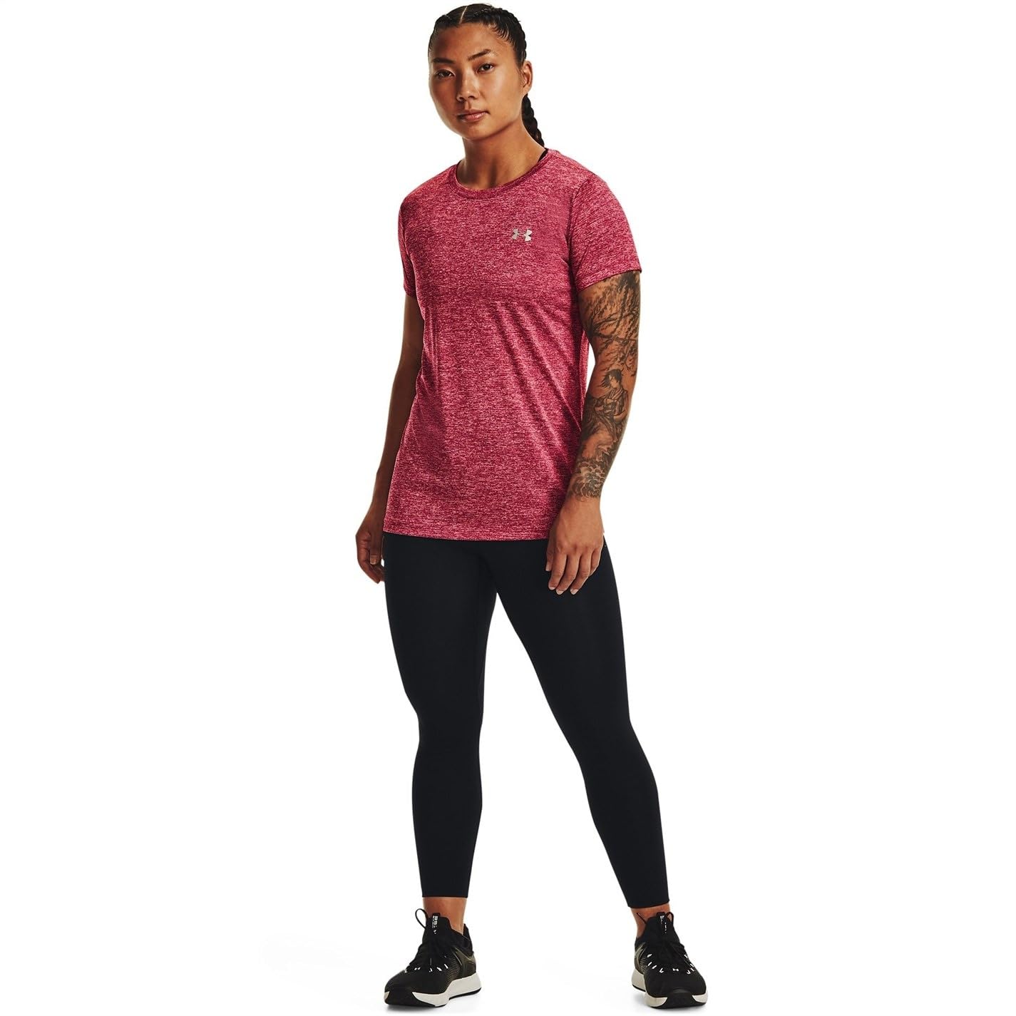 Under Armour Women's Tech Twist T-Shirt,Black Rose (664)/Metallic Silver,X-Small