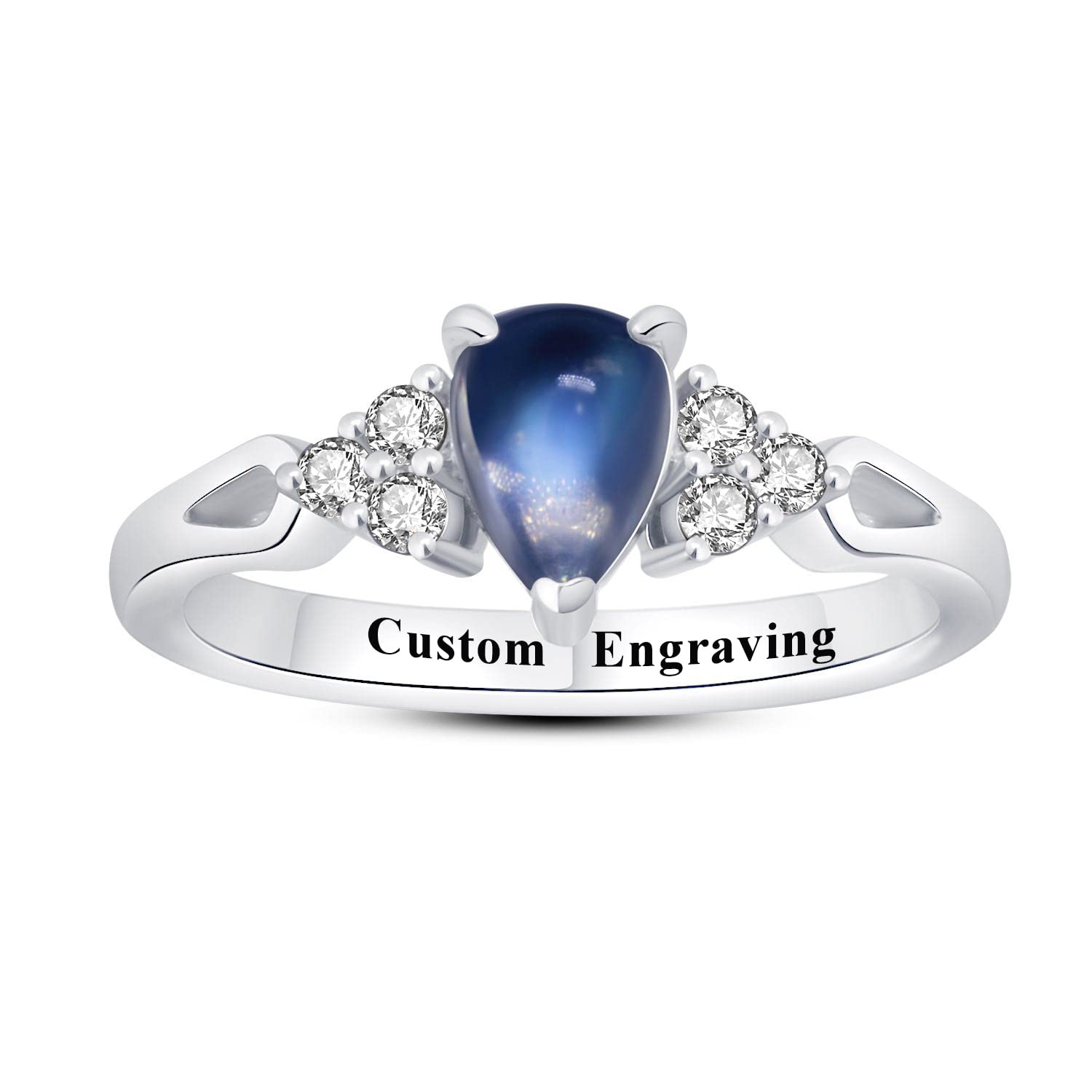 Xtiaotfrdy Genuine Moonstone Ring Personalized Solid 925 Sterling Silver Moon Rings for Women Custom Promise Ring Elegant Engagement Rings Teardrop Pear Cut Solitaire Ring Natural Gemstone