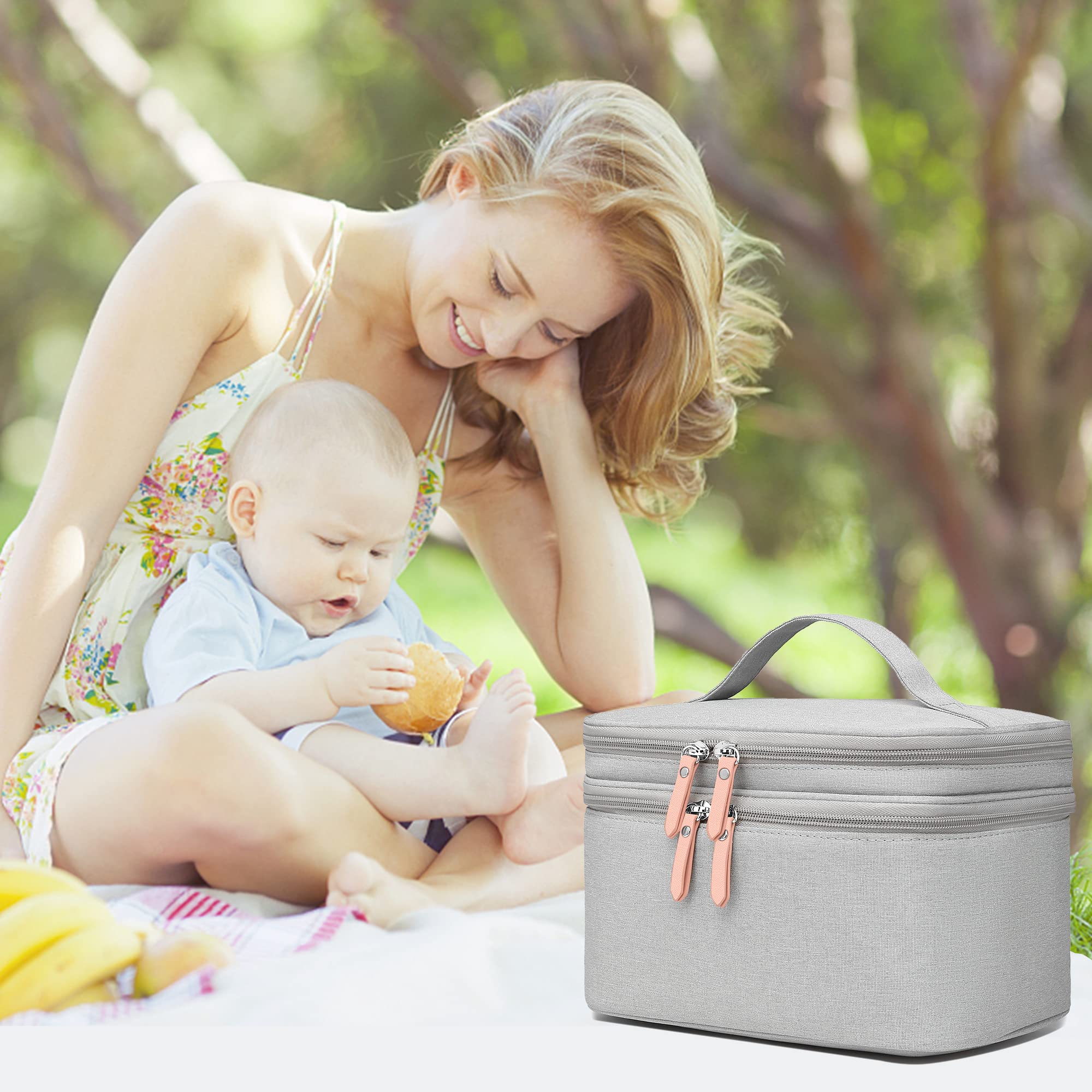 QIUXQIU Breast Pump Bag for Hands-Free Wearable Breast Pumps、Bottles,Pump Parts, and Storage Bag,Tote Bag,Multi-Function Breastmilk Cooler Bag Insulated Bag(Gray)