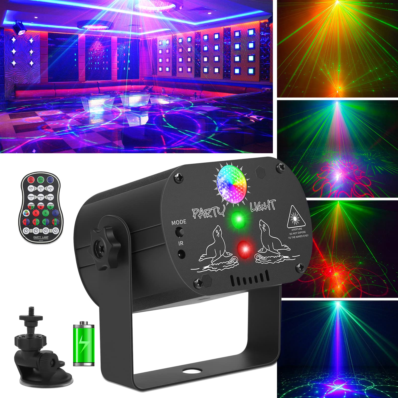 U`King DJ Disco Party Lights 3 Lens RGB Stage Lighting Strobe Light by Remote and Sound Activated Control for Parties Birthday Wedding Room KTV Bar Live Show