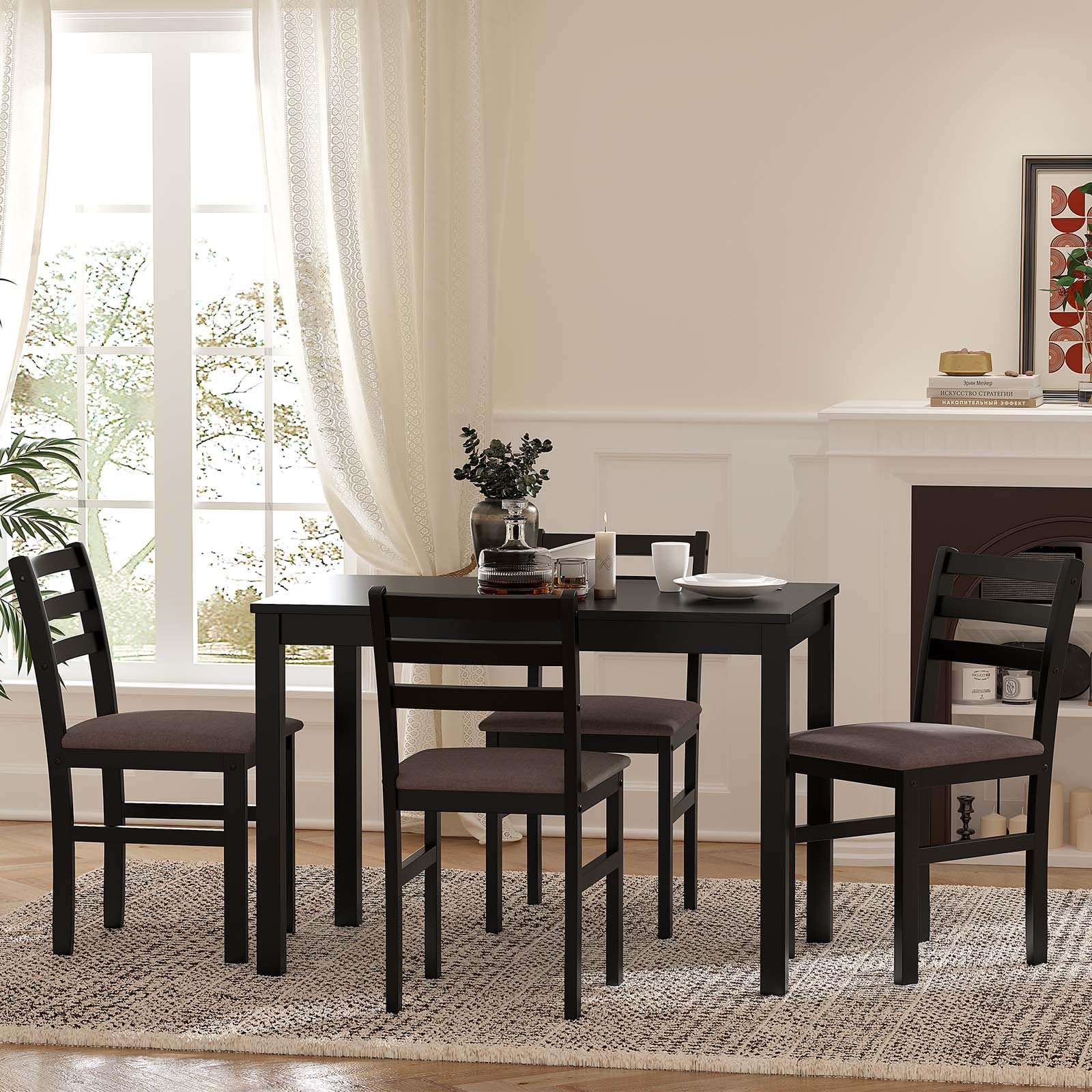 MTSVMP Dining Table Set for 4, 5-Piece Dining Table Set, 4 Upholstered Ladder Back Chairs with Brown Cushion, 43" Square Stylish Dining Table for Kitchen Small Space