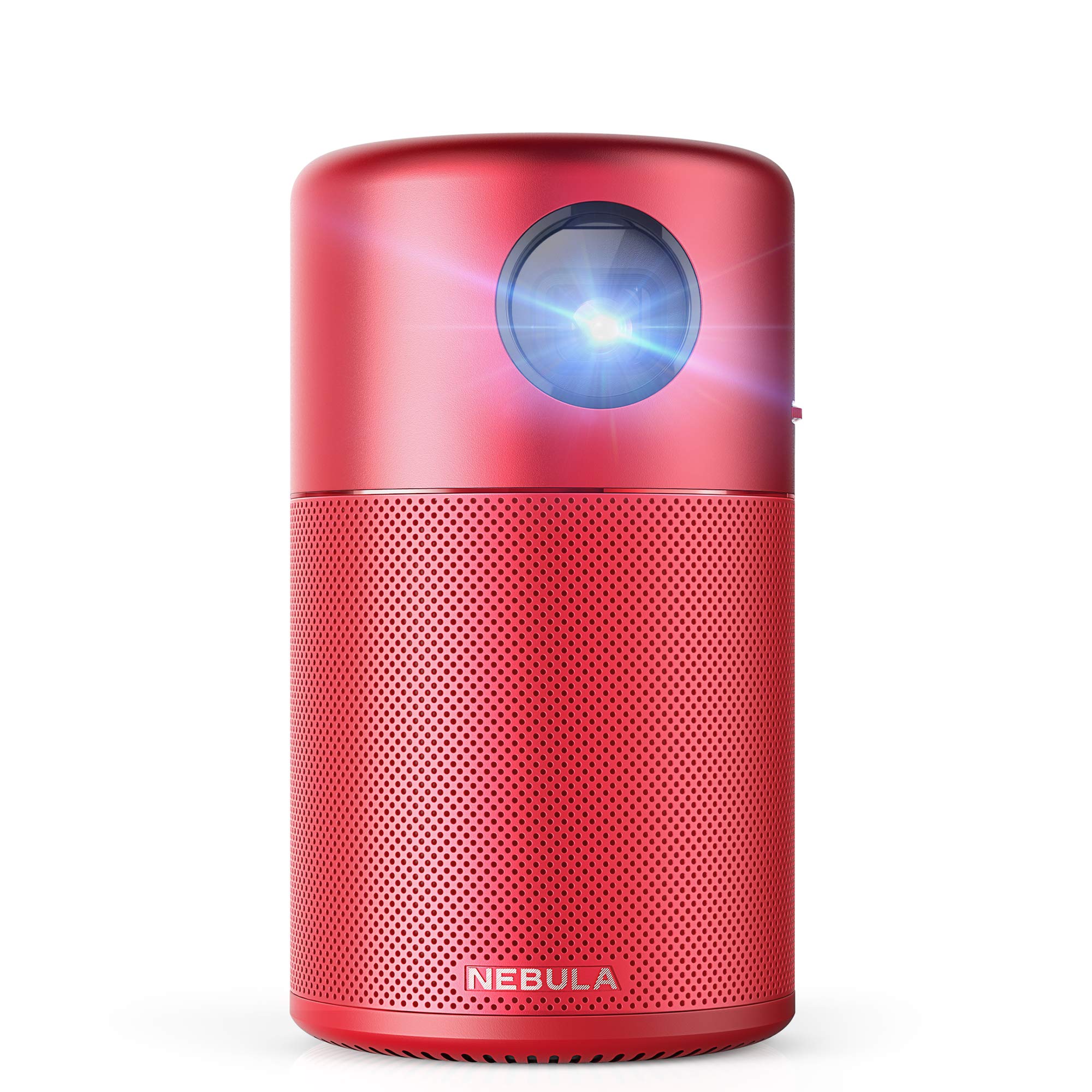 NEBULA Capsule, by Anker, Smart Wi-Fi Mini Projector, Red, 100 ANSI Lumen Portable Projector, 360° Speaker, Movie Projector, 100 Inch Picture, 4-Hour Video Playtime, Outdoor Projector—Watch Anywhere