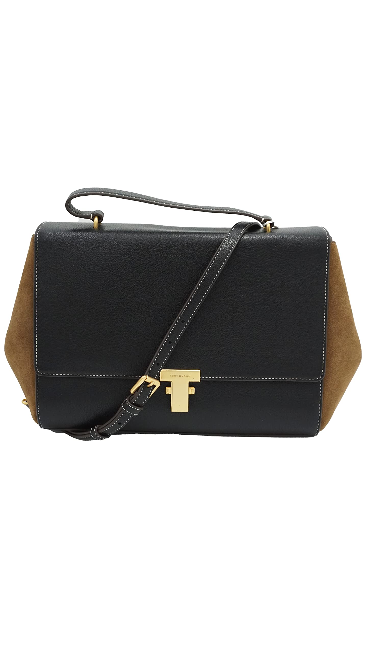 Tory Burch 80166 Black/Gold Hardware Juliette Suede/Leather Women's Satchel Bag