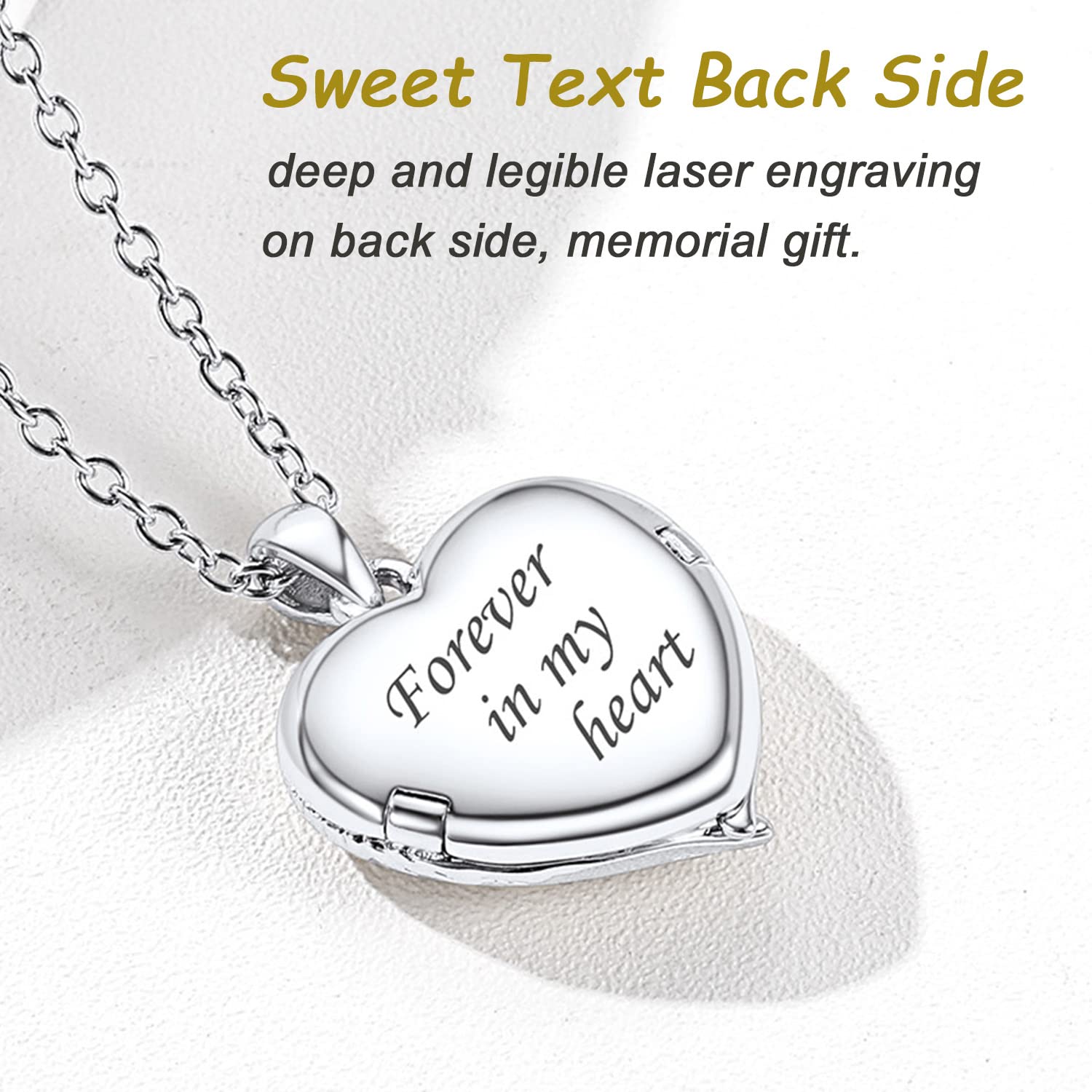 SILVERCUTE Heart Locket Necklace that Holds Pictures Customized Platinum Plated Guardian Angel Wings Photo Lockets Pendant for Women Men
