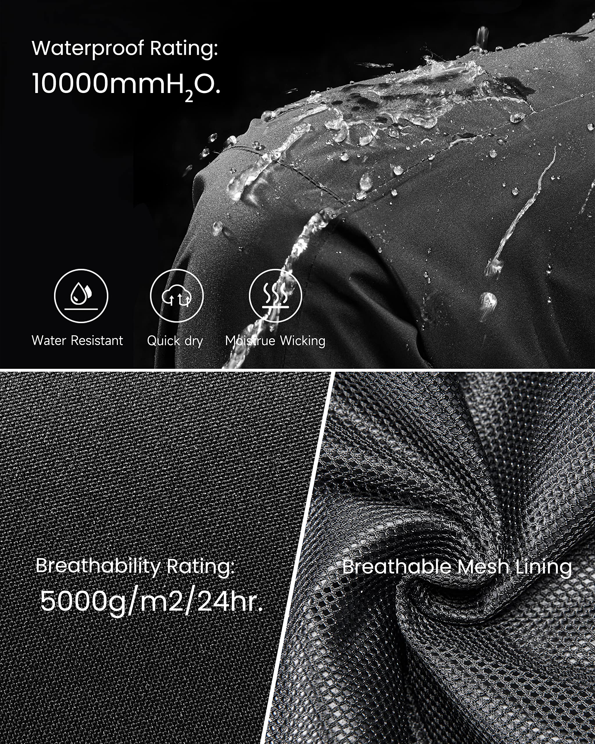 Women's Rain Pants, Waterproof Rain Over Pants Lightweight Packable Windproof Hiking Pants Outdoor Golf Work Black