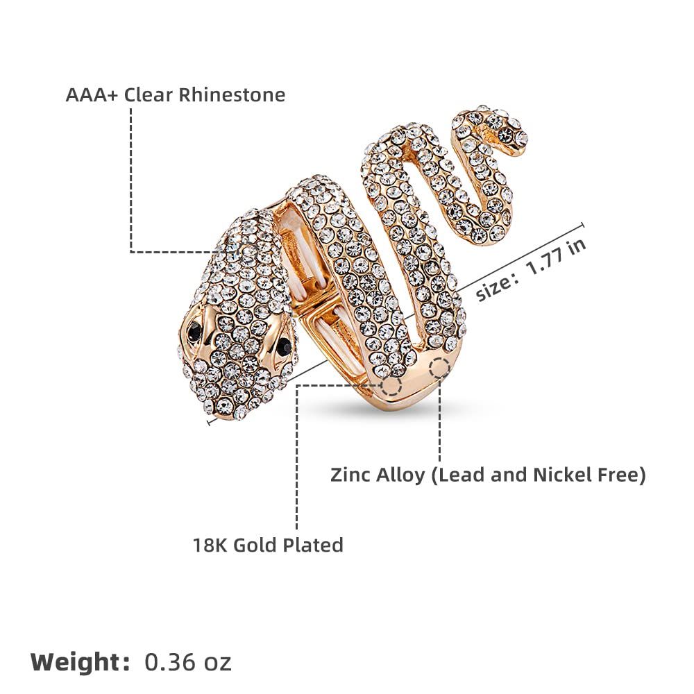 Snake Design Full Rhinestone Gold Plated Free Size Stretch Rings for Women Personalized Ring (Gold Plated)