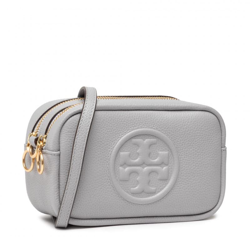 Tory Burch Women's Bay Gray Pebbled Leather Messenger Crossbody Handbag