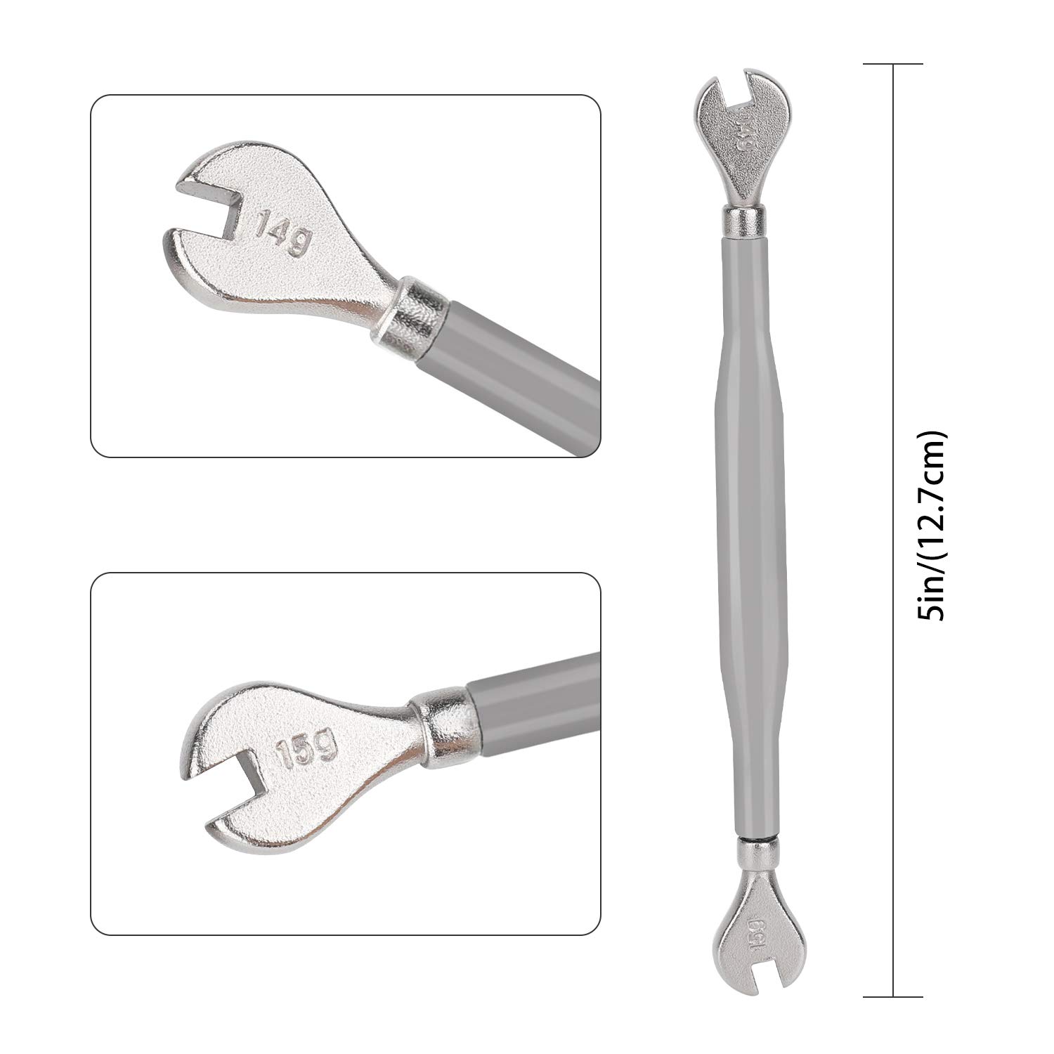 QKURT 3 Pack of Bike Spoke Wrench Kit, Forged Steel Bike Rim Correct Tool Bicycle Spoke Tool-Grey