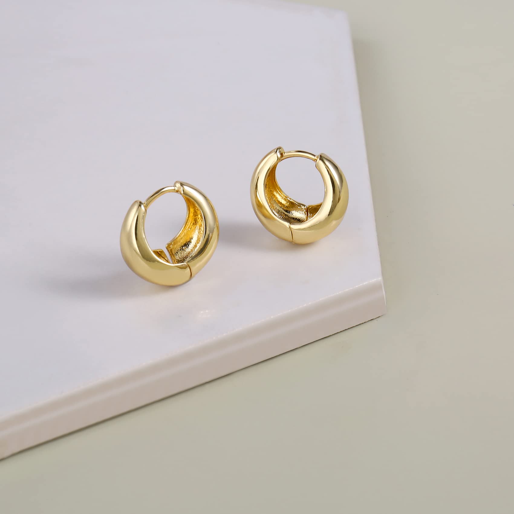 Small Thick Gold Chunky Hoop Earrings Lightweight Hoops For Women