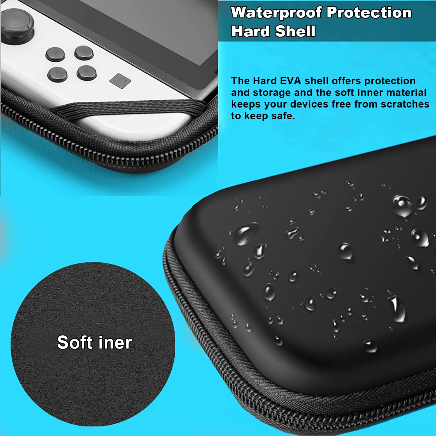 Switch Carrying Case Compatible with Nintendo Switch and New Switch OLED Console, Portable Hard Shell Pouch Carrying Travel Game Bag for Switch Accessories Holds 10 Game Cartridge, Black