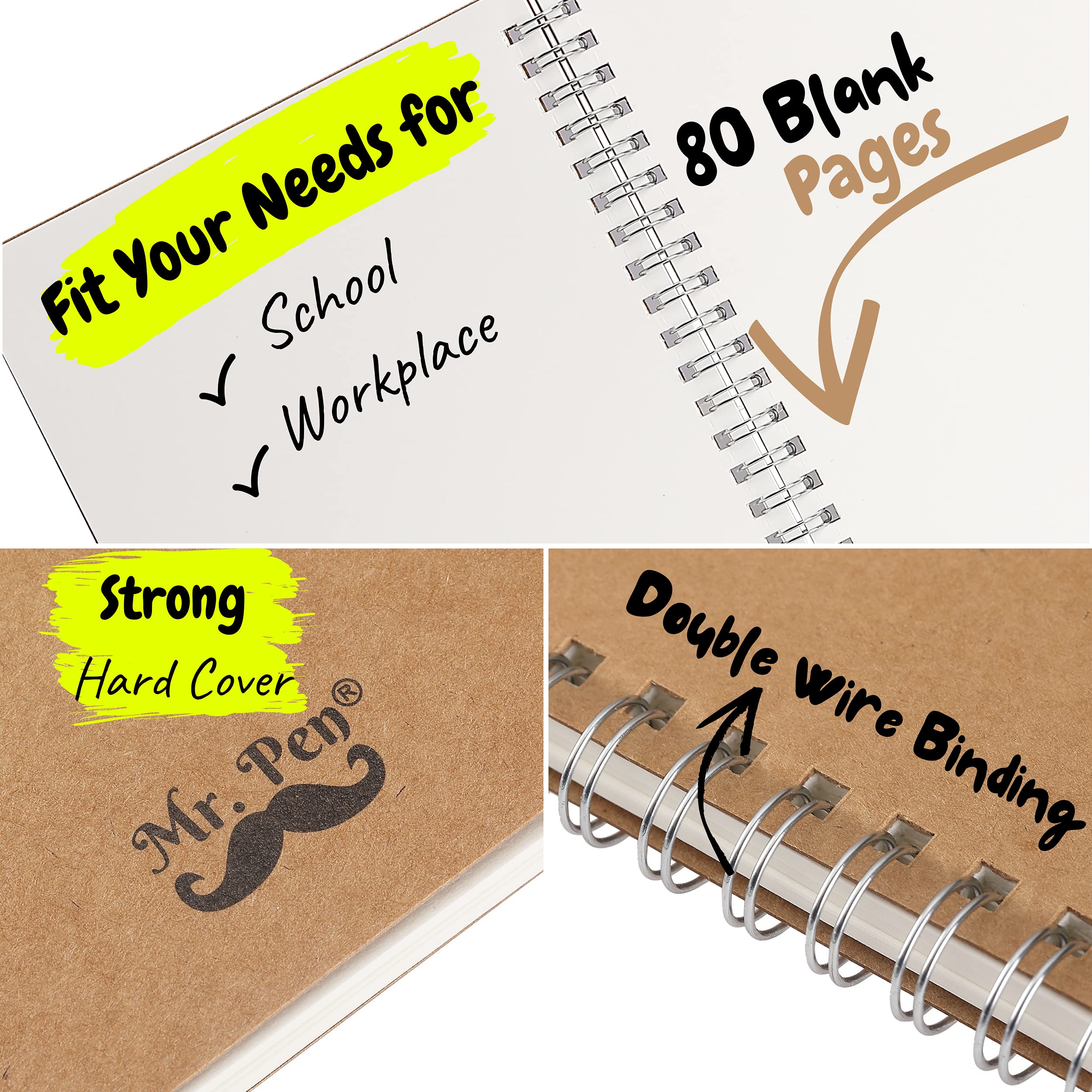 Mr. Pen- Spiral Notebook, A5, Kraft Cover, 2 Pack, 80 Pages, Sketch Book, Drawing Notebook, Notebook Spiral, Spiral Bound Notebook, Spiral Sketchbook, Blank Journal Notebook, Unlined Notebook