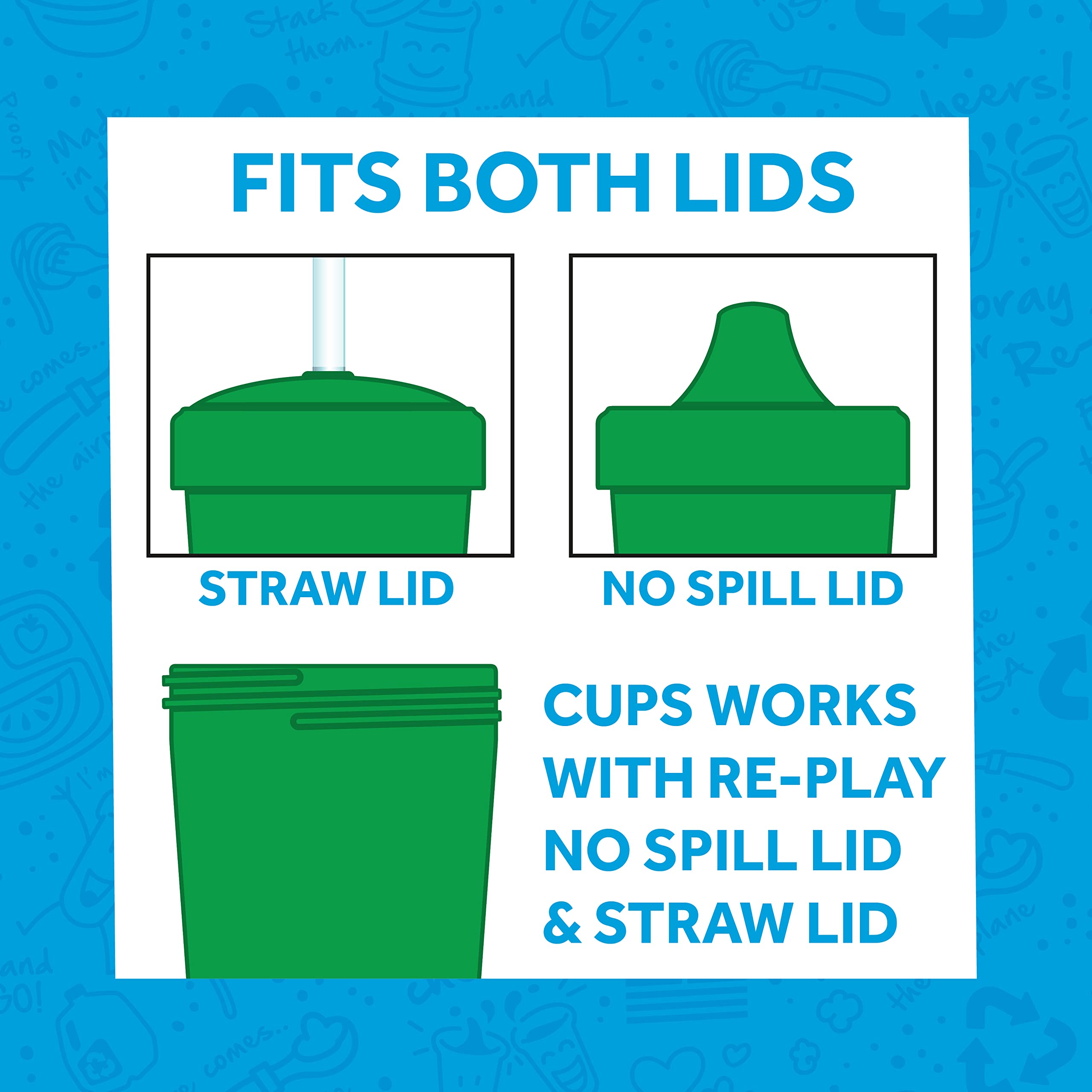 Re-Play Made in USA 2 Pack Straw Cups for Toddlers, 10 Oz. - Reusable Kids Cups with Straws and Lids, Dishwasher/Microwave Safe - Toddler Cups with Straws 3.13" x 5.5", Navy Blue/Sky Blue