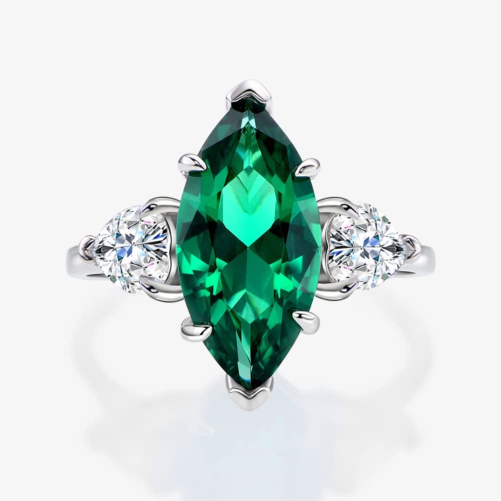 Women's Ring, Gifts For Mother's Day Personalized Mother Ring 925 Sterling Silver Artisan Handcrafted Designer collection (Color : Green, Size : 8)
