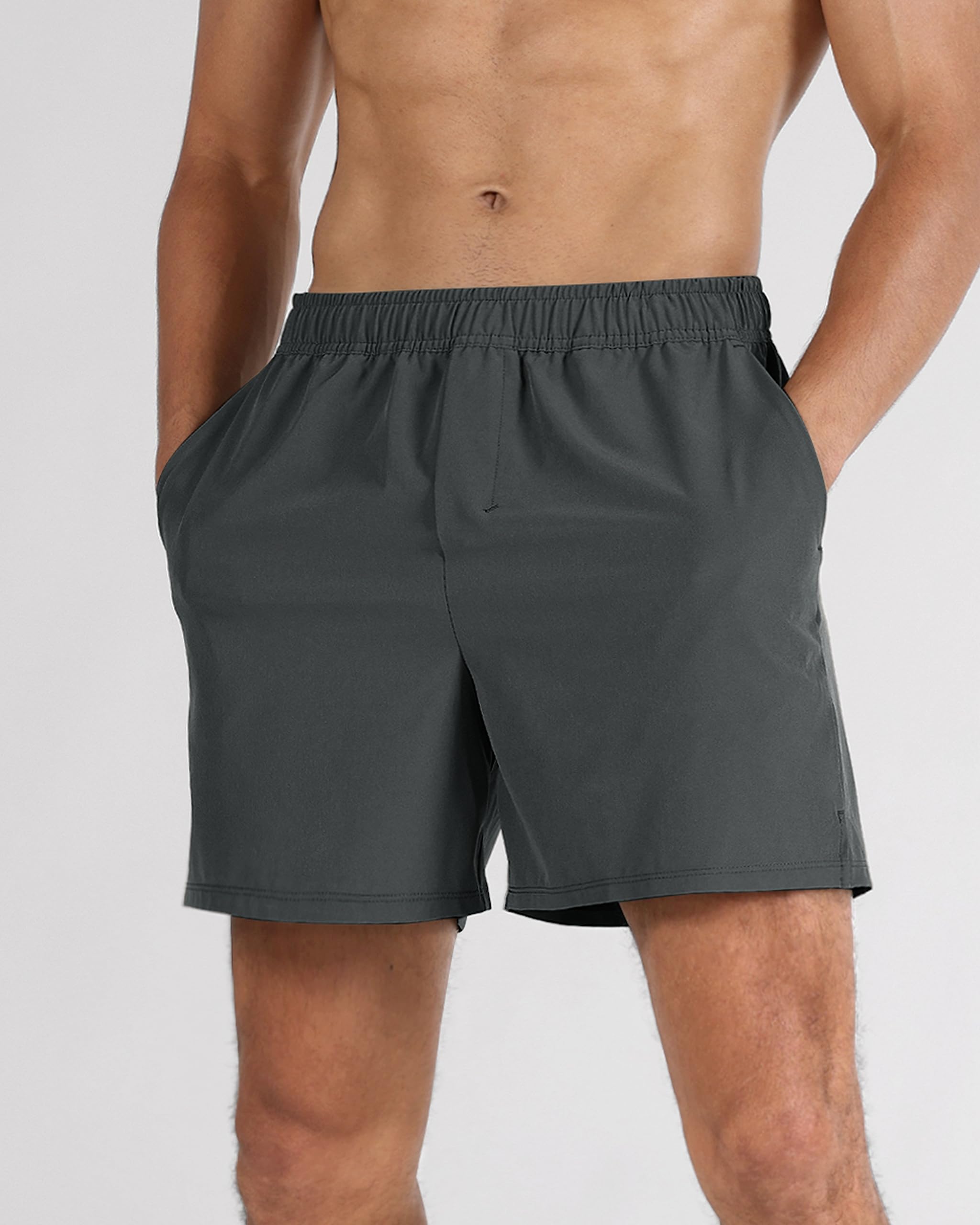 ODODOS Men's 2 Pack Athletic Shorts with Pockets 5" Quick Dry Lightweight Workout Gym Running Shorts, Black+Gray, X-Large