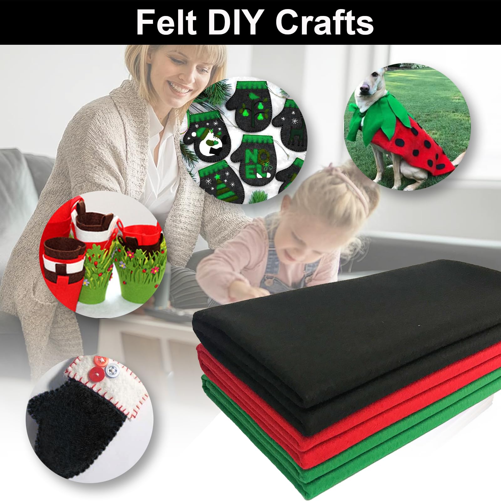 Mililanyo 2 Yard Felt Fabric Sheets Soft Felt Sheet 1.4mm Thick Felt Fabric by The Yards Non-Woven Acrylic Handmade Felt Fabric for DIY Sewing, Arts&Crafts (Black)
