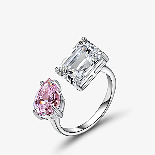 Women's S925 Silver Ring 7.5ct High Carbon Diamond Ring Personality Two Tone Women's Ring Engagement Wedding Ring (5#-9#) (Pink white9)