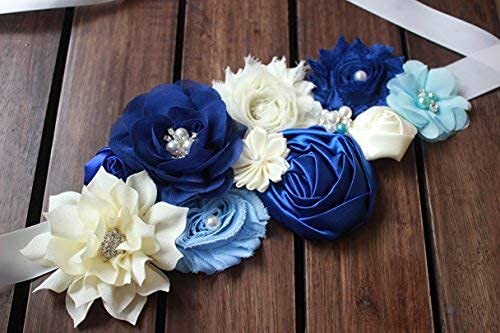 nania maternity pregnancy sash for Mon to be baby shower sash flower sash (Royal blue)