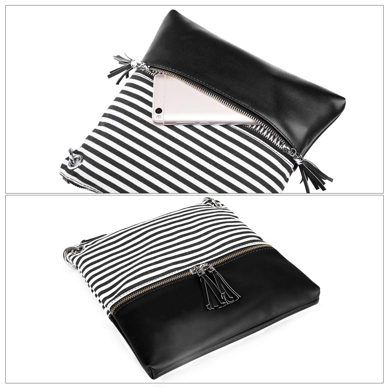 Newshows Women Lightweight Crossbody Bag Purse with Tassel Medium Canvas PU Leather, Zipper