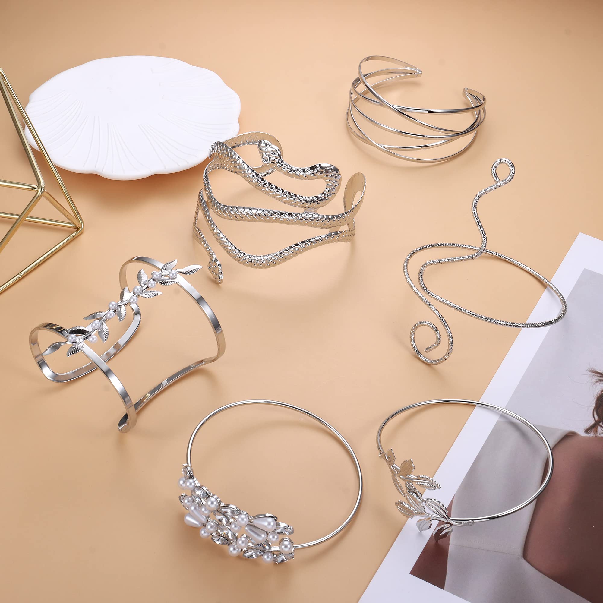 UBGICIG 6Pcs Arm Cuff Upper Arm Bangle Cuff Bracelet Open Arm Cuff Jewelry For Women Adjustable Armlet Armband Set Goddess Costume Accessories