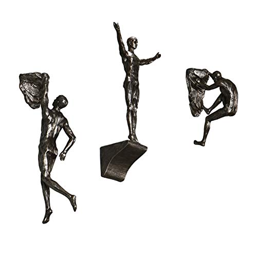 Olpchee 6Pcs Industrial Style Retro Resin Climbing Man Wall Sculpture Creative Hanging Figurine Home Office Decor Statue (Copper Black-6)