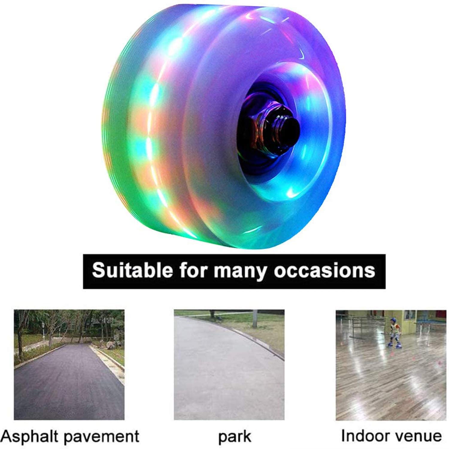 Roller Skate Wheels Outdoor Light Up LED Quad Rainbow Rollerskate Parts Tool Wheels,4 Pack 32mmX58mm/8 Pack 608 Bearing /4 Pack Core