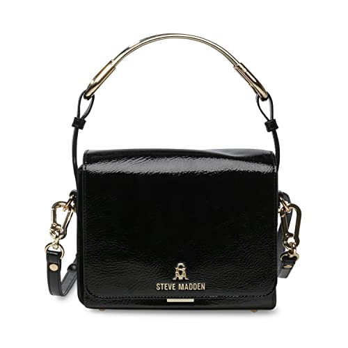 Steve Madden Womens Steve Madden KEEN Patent Box Bag, Black, One Size US