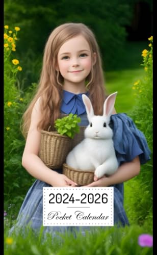 Pocket Calendar 2024-2026: Two-Year Monthly Planner for Purse , 36 Months from January 2024 to December 2026 | Scotland girl | Rabbit garden scene