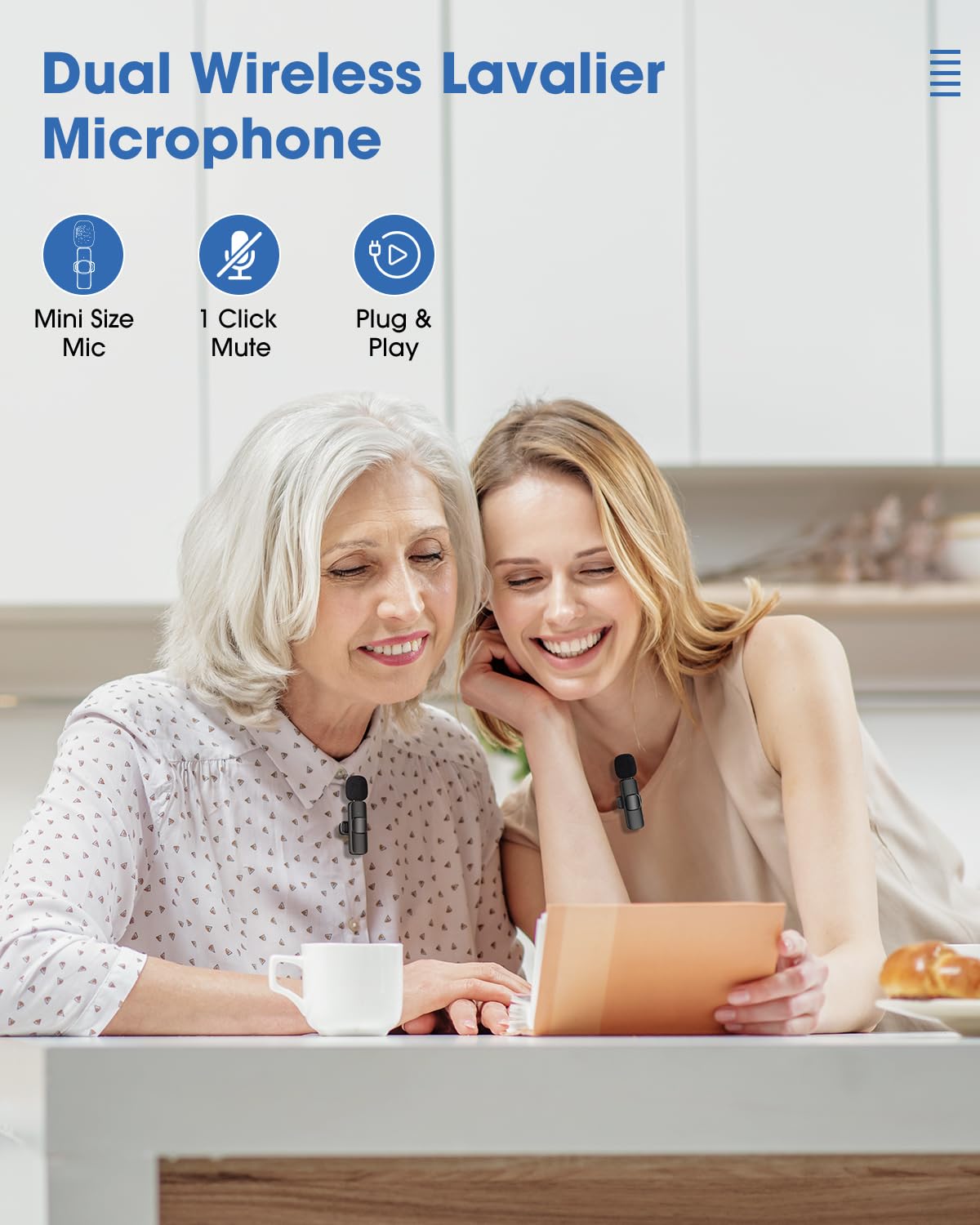NICHOM Wireless Lavalier Microphone for iPhone/iPad Mini Clip-on Microphone Wireless for iPhone Video Recording Denoise Omni Lav Lapel Mic for Interview/Youtube/Vlog/Live Stream/Tiktok/Content Creator