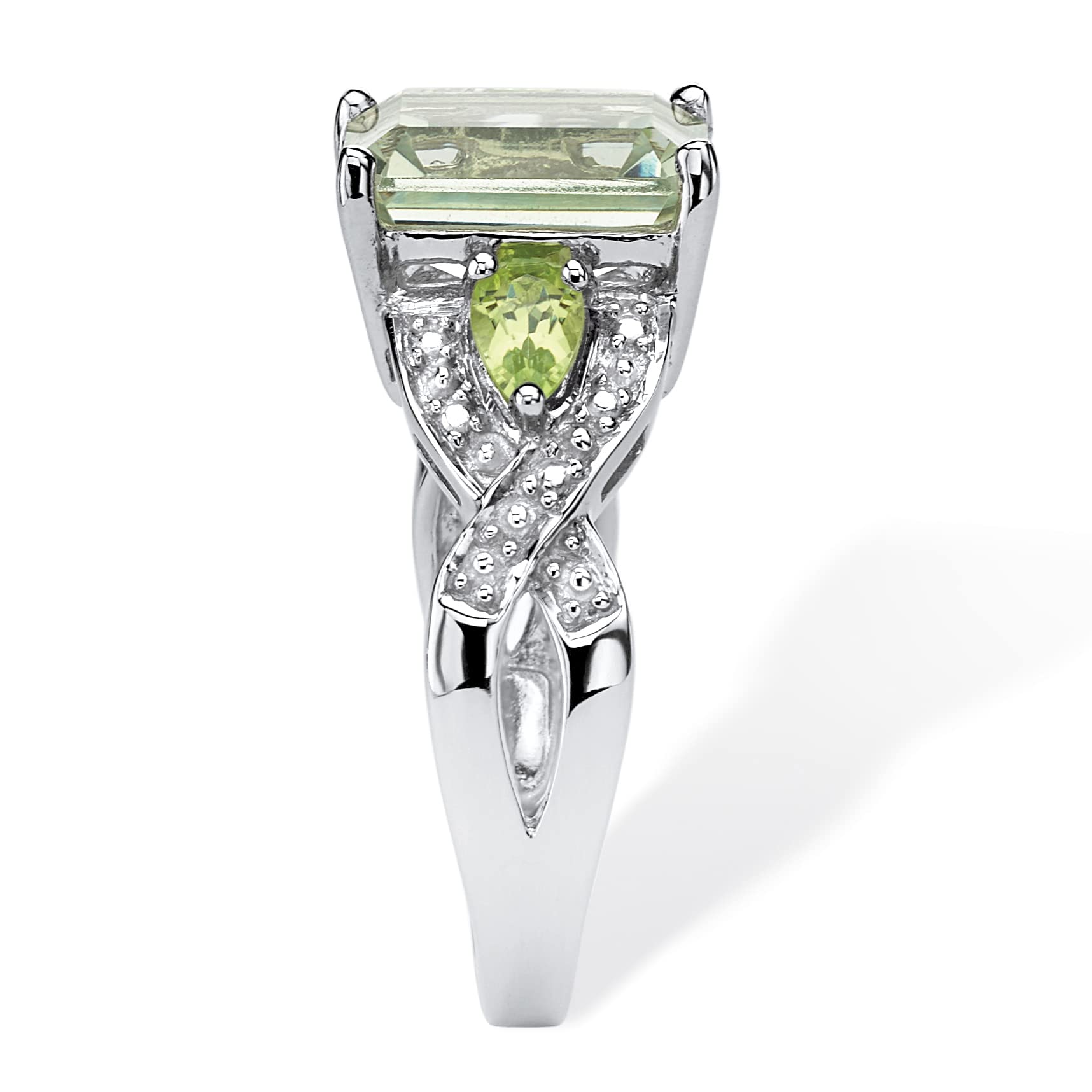 PalmBeach Platinum-plated Sterling Silver Emerald Cut Genuine Green Amethyst and Pear Genuine Peridot Ring Sizes 6-10 Size 9