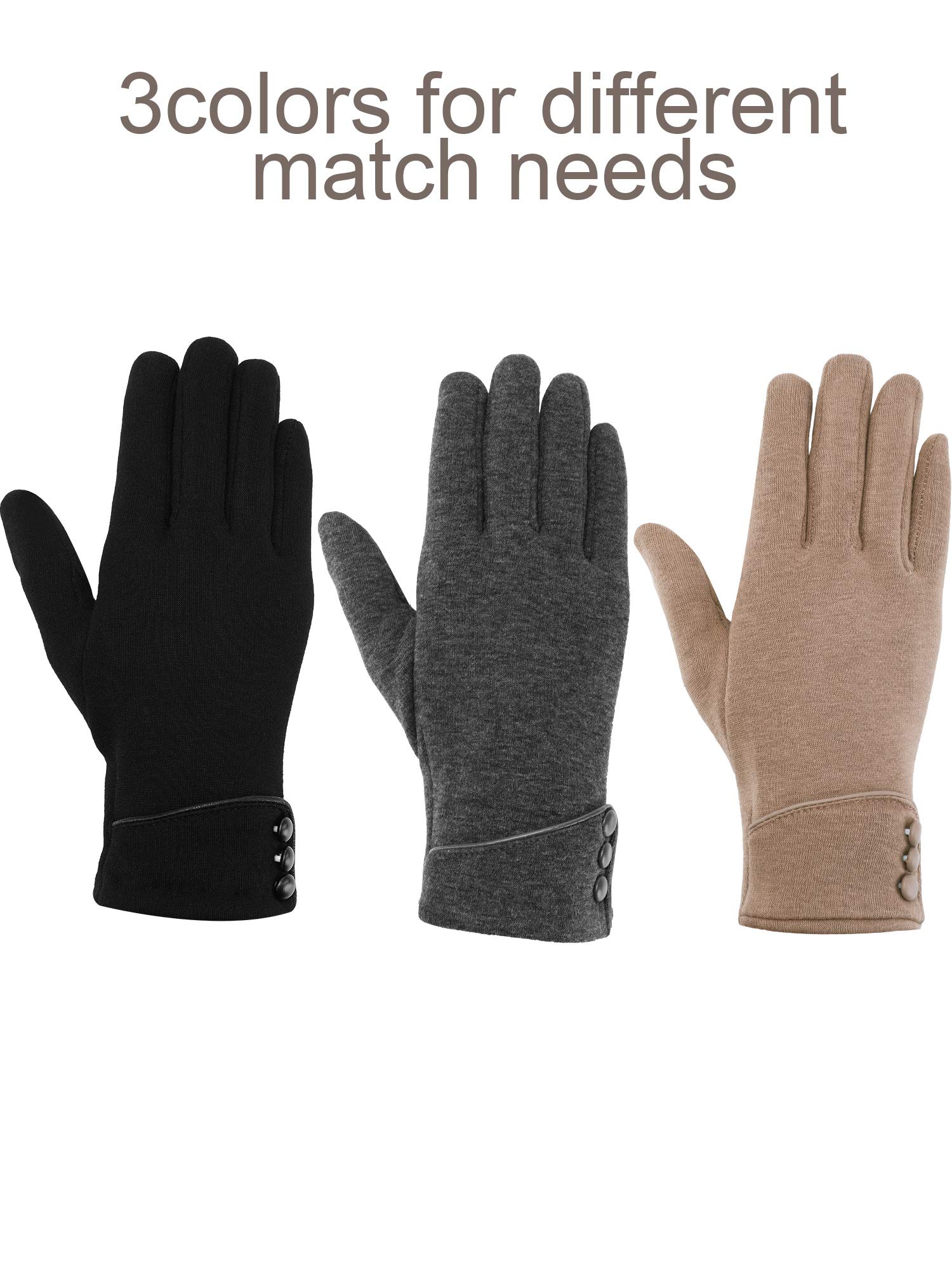 Patelai 3 Pairs Womens Gloves Winter Touchscreen Texting Phone Windproof Gloves Fleece Lined Cold Weather Warm Gloves (Black, Gray, Khaki)