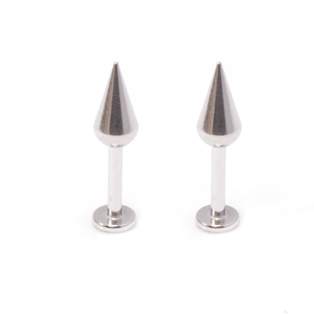 Pierce Plex Pair of Labret Monroe Jewelry Large Spike/Cone Design 16G 3/8" 10mm Lip, Tragus, Helix, Stud