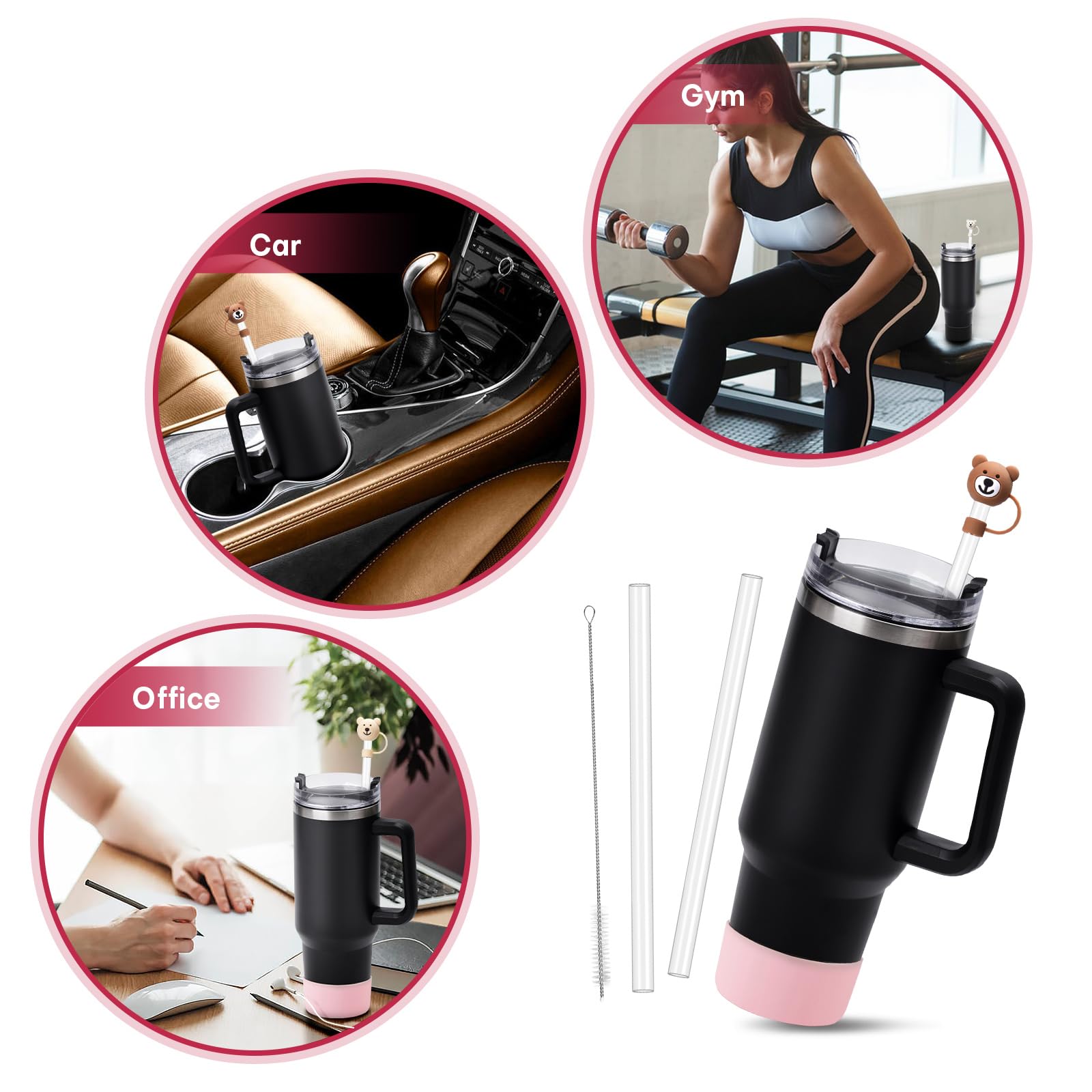 Rolitwils 13Pcs Stanley Cup Accessories, 6 Replacement Straws Compatible Stanley 40oz Tumbler with 3 Silicone Straw Covers Cap, 4 Silicone Protective Boot for Stanley Quencher Adventure Tumbler