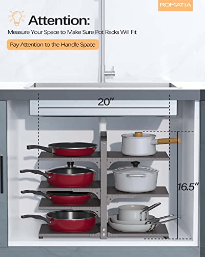ROMATIA Pot and Pan Organizer Rack for under Cabinet, Heavy Duty Pot Pan Rack under Sink Organizers and Storage, Pot lid organizer, Kitchen Cabinet Organizer with 7 Adjustable Shelves