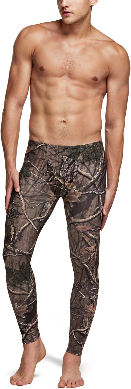 TSLA Men's Thermal Underwear Pants, Heated Warm Fleece Lined Long Johns Leggings, Winter Base Layer Bottoms, Thermal Fly-Front 2p Black/Hunting Camo, Medium