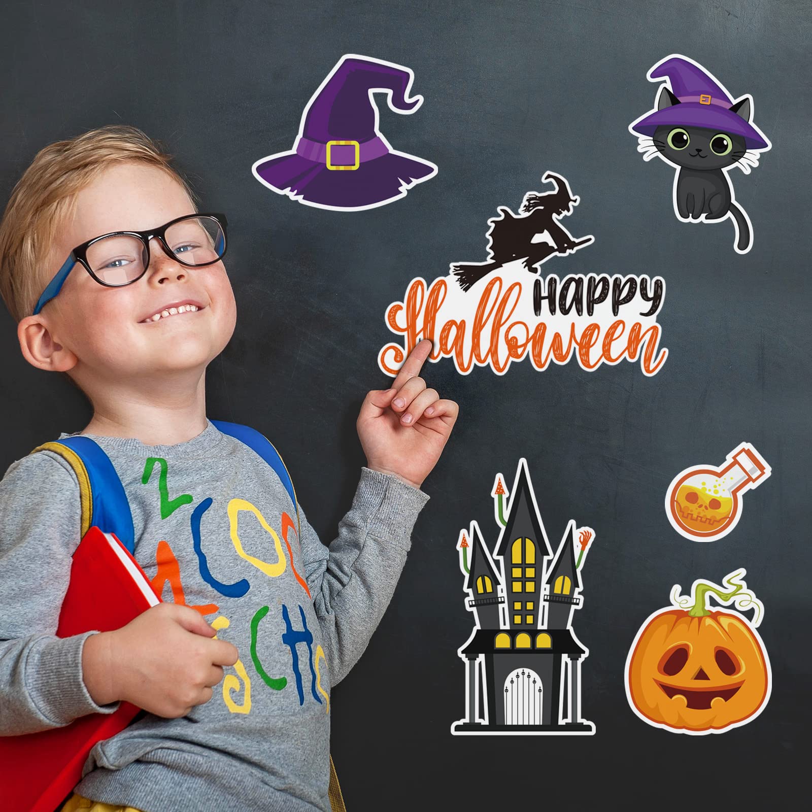 Whaline 16Pcs Halloween Refrigerator Magnets Cute Trick or Treat Decorative Fridge Magnetic Stickers Happy Halloween Garage Magnet for Fridge Car Metal Door Mailbox Locker Office Cabinets Decor