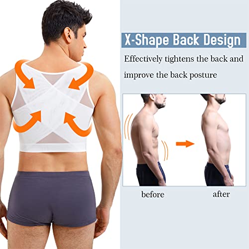 TAILONG Men Hide Gynecomastia Chest Vest Chest Binder Compression Slimming Undershirt Male Corset Tank Tops White
