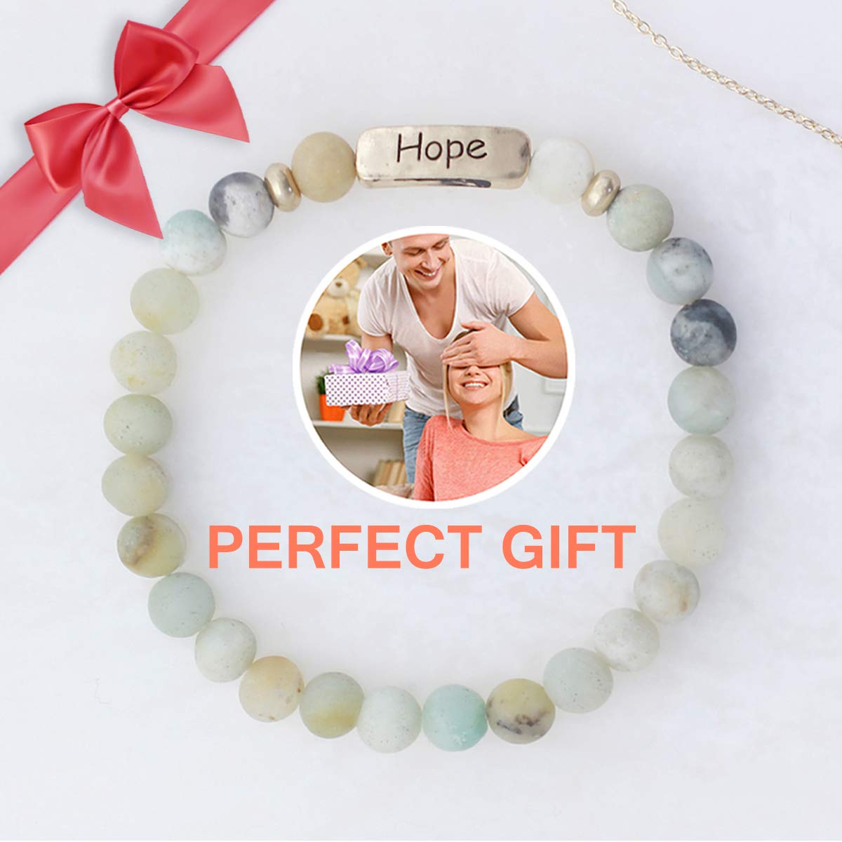 NTLX Christian Bracelets for Women β Hope Bracelet β Natural Stone Stretch Prayer Bracelet β Inspirational Message Jewelry - Great Gift (Light-Multi Turquoise)