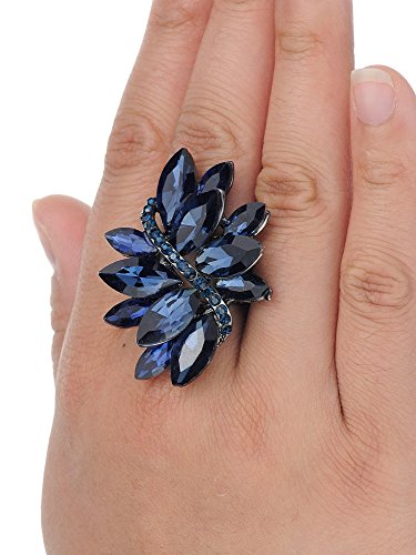 NYFASHION101 Women's Vine Marquis Stone Stud Fashion Stretch Ring, Navy/Black