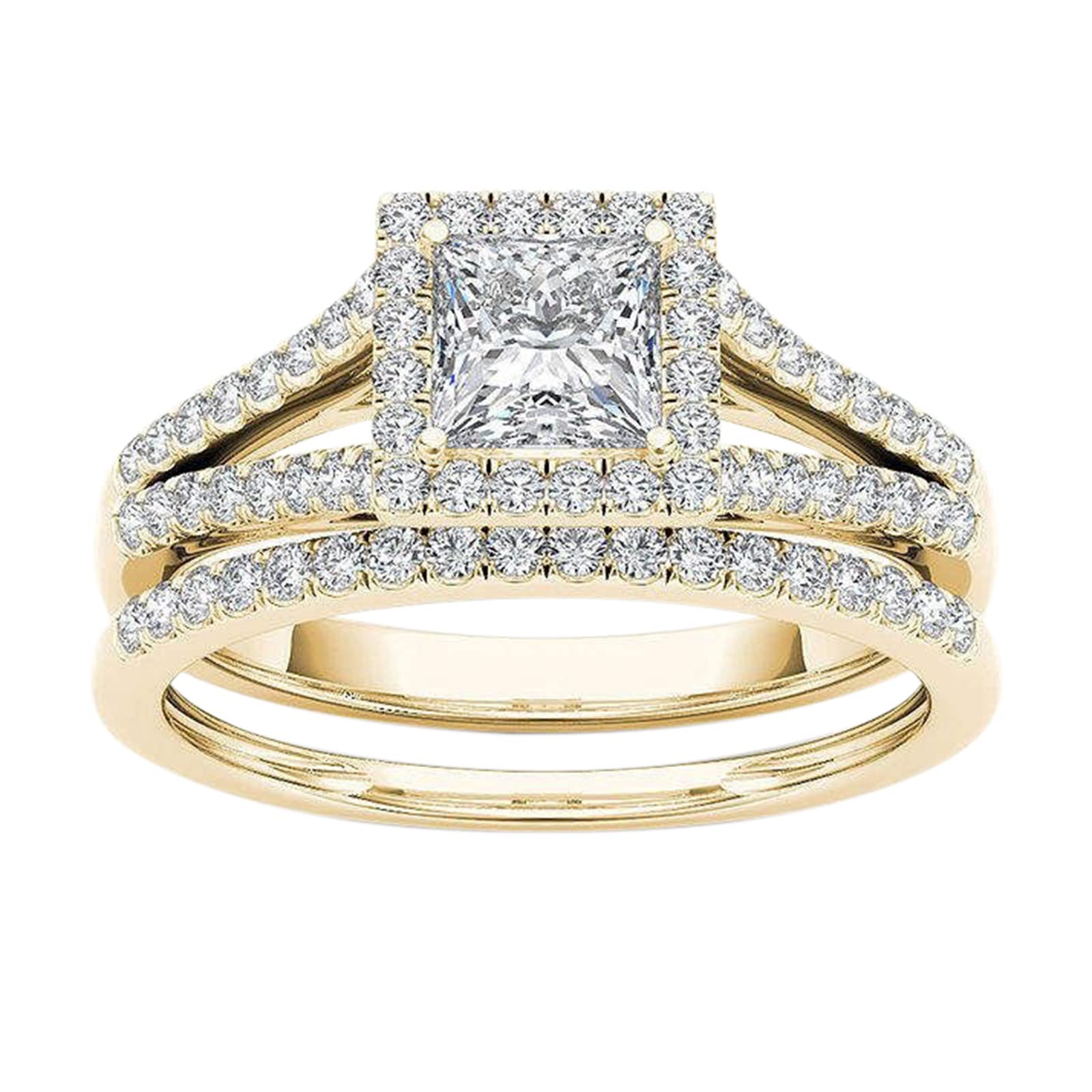 Women's Square Simulated Diamond Ring CZ Engagement Ring Zircon Wedding Band Elegant Jewelry (Gold, 5)