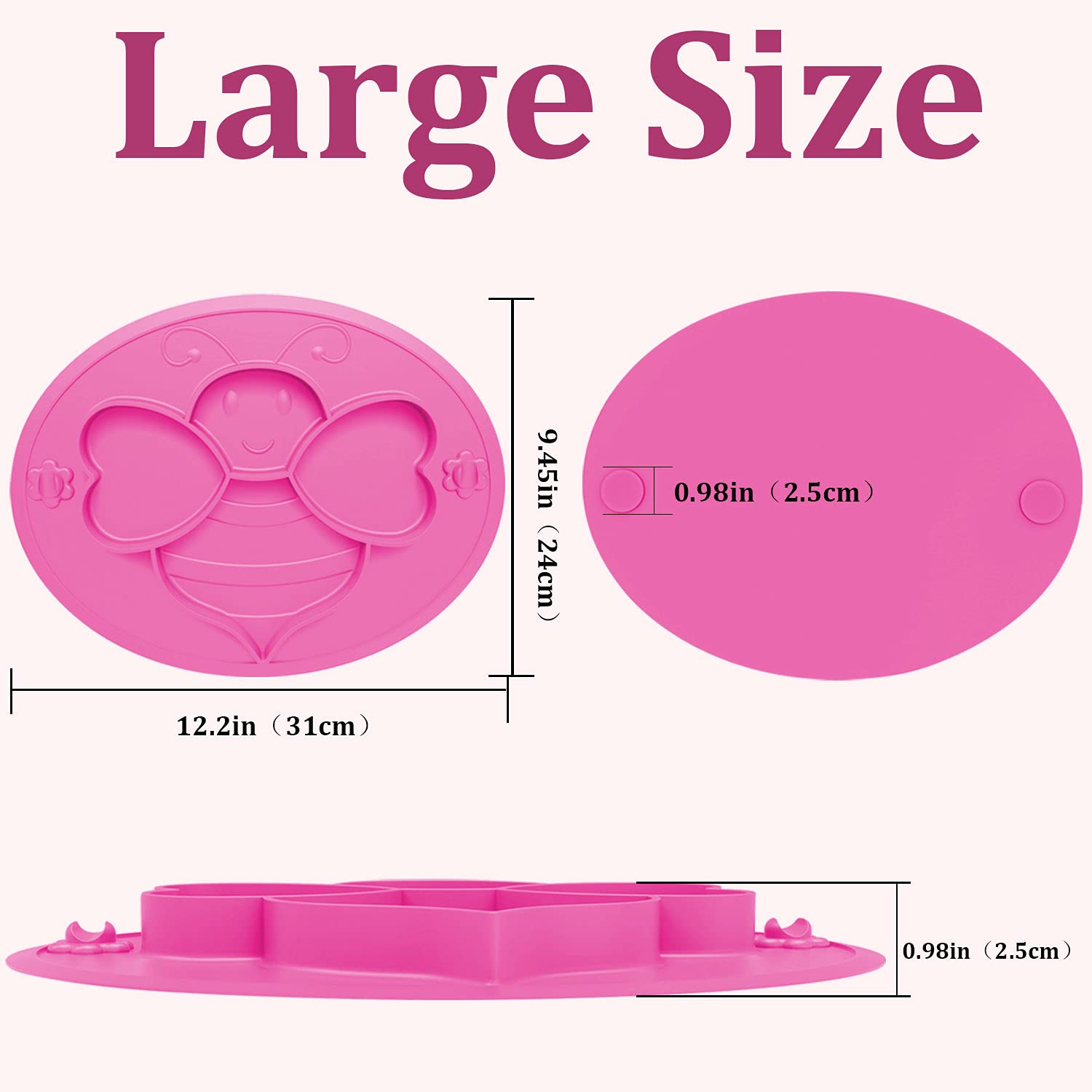 Suction Plates for Baby Toddler, Silicone Kids Plates, BPA Free Food Grade Silicone, Microwave and Dishwasher Safe, Bee Divided Design, Peach