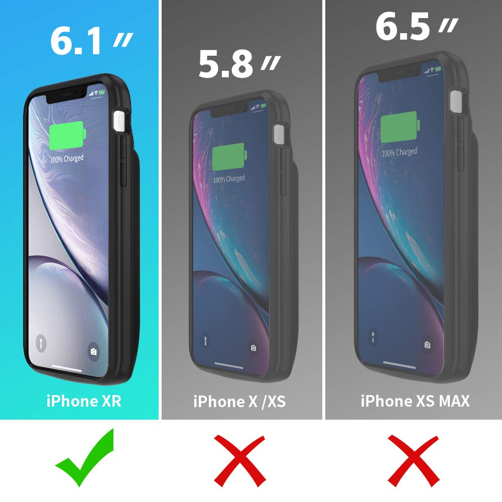 NEWDERY Battery Case for iPhone XR, 10000mAh Charging Case Compatible with iPhone XR Rechargeable Extended Battery Pack Protective Charger Case 6.1inches(Black)