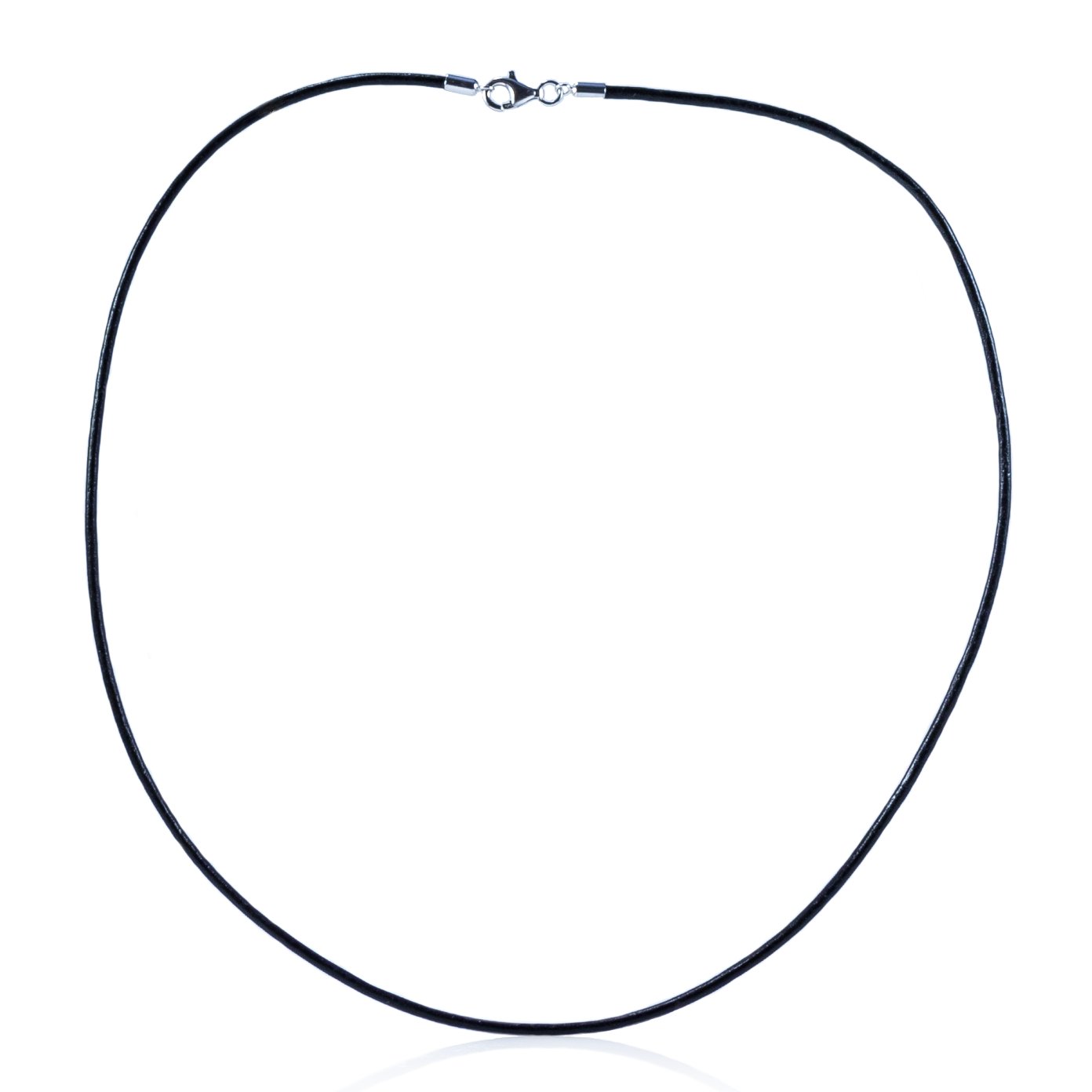 Moneta 18 inch Black Genuine Greek Leather Cord Necklace, Sterling Silver Clasp, Lifetime Warranty