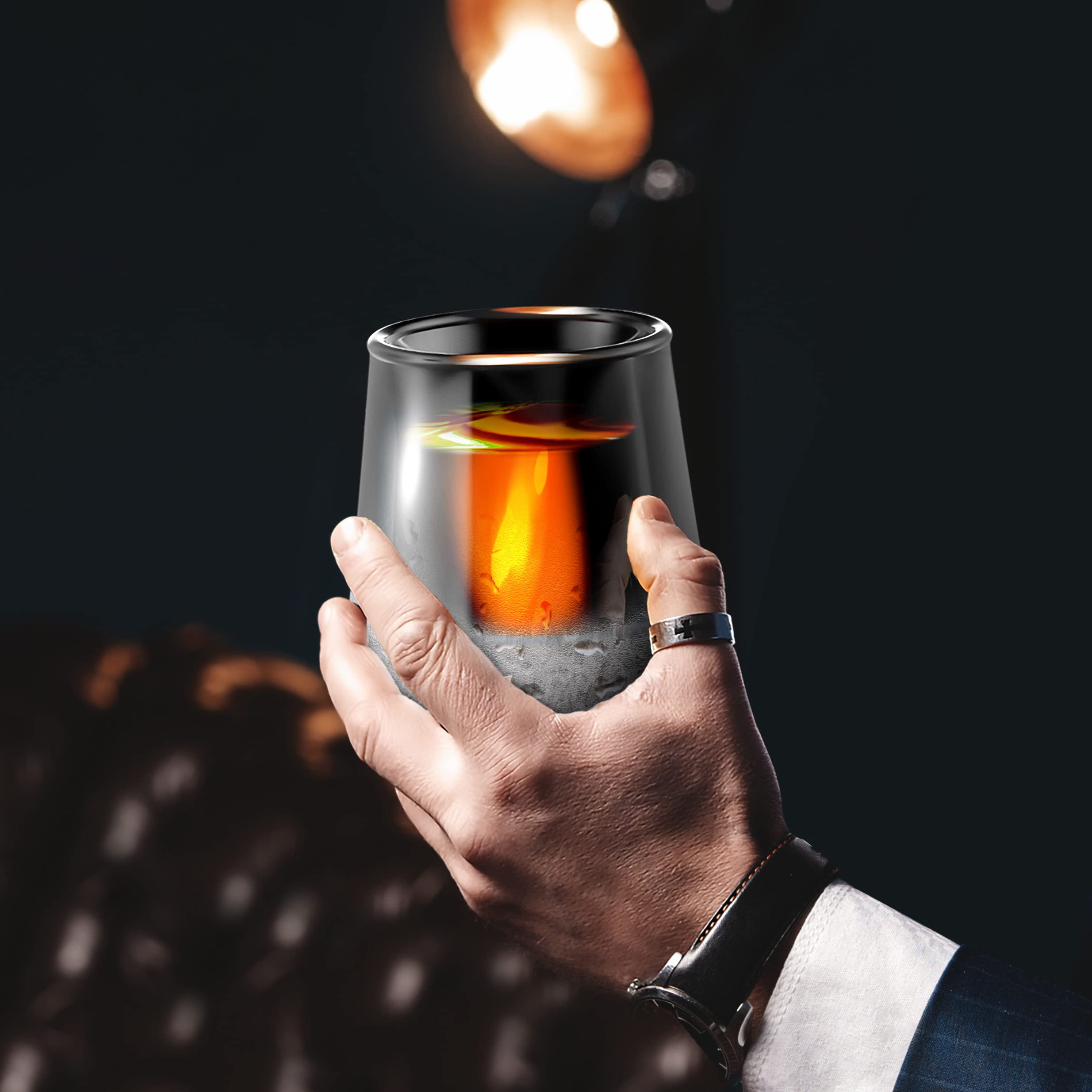 Unique Whiskey Gift for Men, Freezer Chiller Glass (Double Wall) Freezable 7oz Scotch n' Bourbon Ice Cup, Gift for Christmas/Birthday (Gift Boxed)