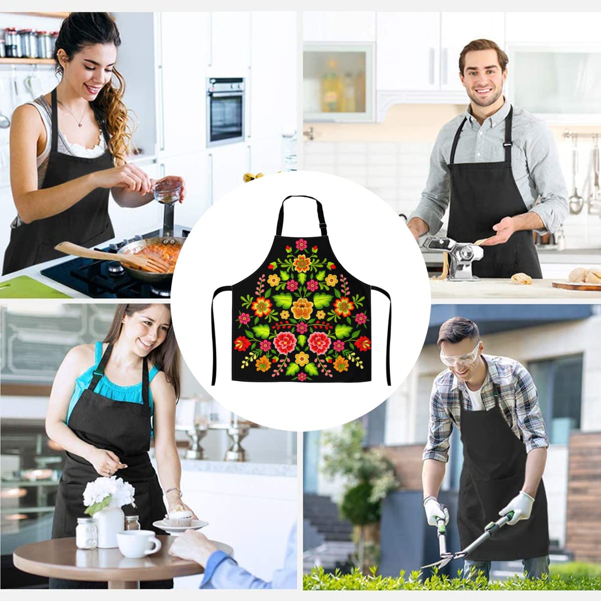 WeiaMaoYi Chef Apron Mexican Floral Aprons Kitchen Chef Waterproof Adjustable Mexican Apron For Bbq With Pockets For Men Women 29x27 ''