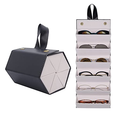 SMARTTOP Sunglass Eyeglass Organizer Collector 5 slot 6 Slot PU Eyeglasses Storage Case Box Multiple Hanging Eyewear Display (6 Slots, Black)