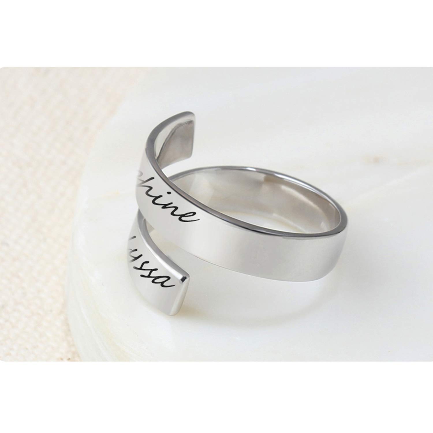 PEIMKO Spiral Name Ring Personalized Adjustable/Open Twist Ring BFF Engraved 2 Names in Sterling Silver/Gold Plated Size 4-15, 1 Piece (925 Sterling Silver)