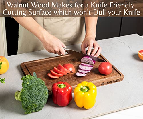 Walnut Cutting Board by Timberro (17x12x0.8 Inches) with Hanging Hole, Built-in Handles, and a Deep and Wide Juice Groove, Edge Grain, Finished with Mineral Oil, Tall Size
