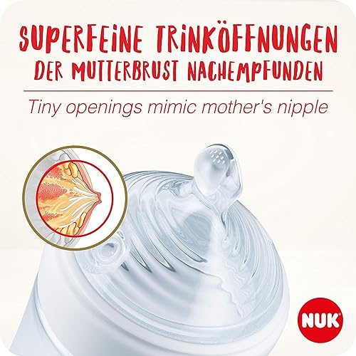 NUK Nature Sense Plastic Bottle 260ml with Silicone Medium Feed Hole Teat (6-18 Months) Pink