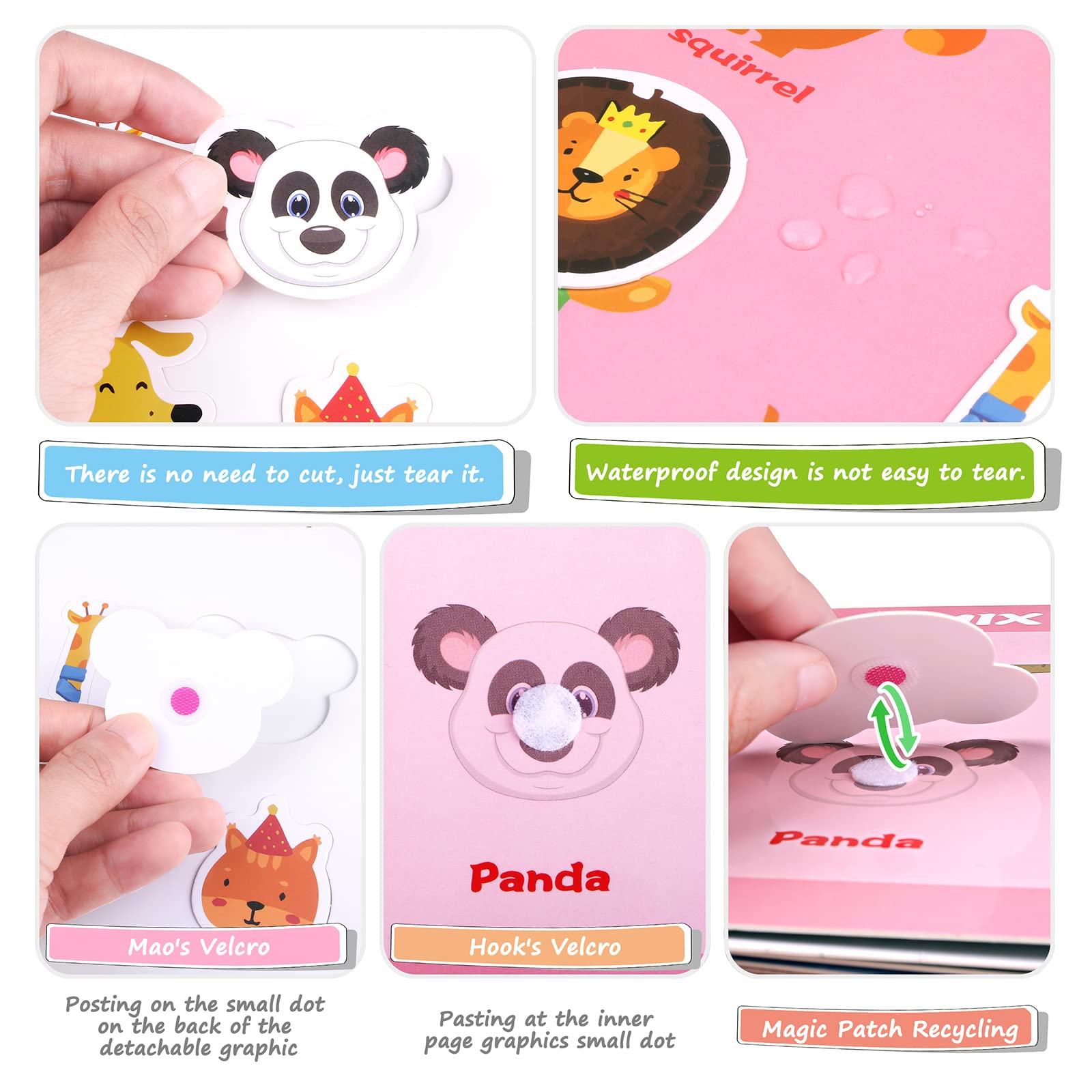 YAOFEER Busy Book for Toddlers 1-3, Montessori Busy Book Preschool Activity Sticker Quiet Books for Toddlers Kids Learning Book to Develop Learning Skills Multidimensional Sense Development- Animal